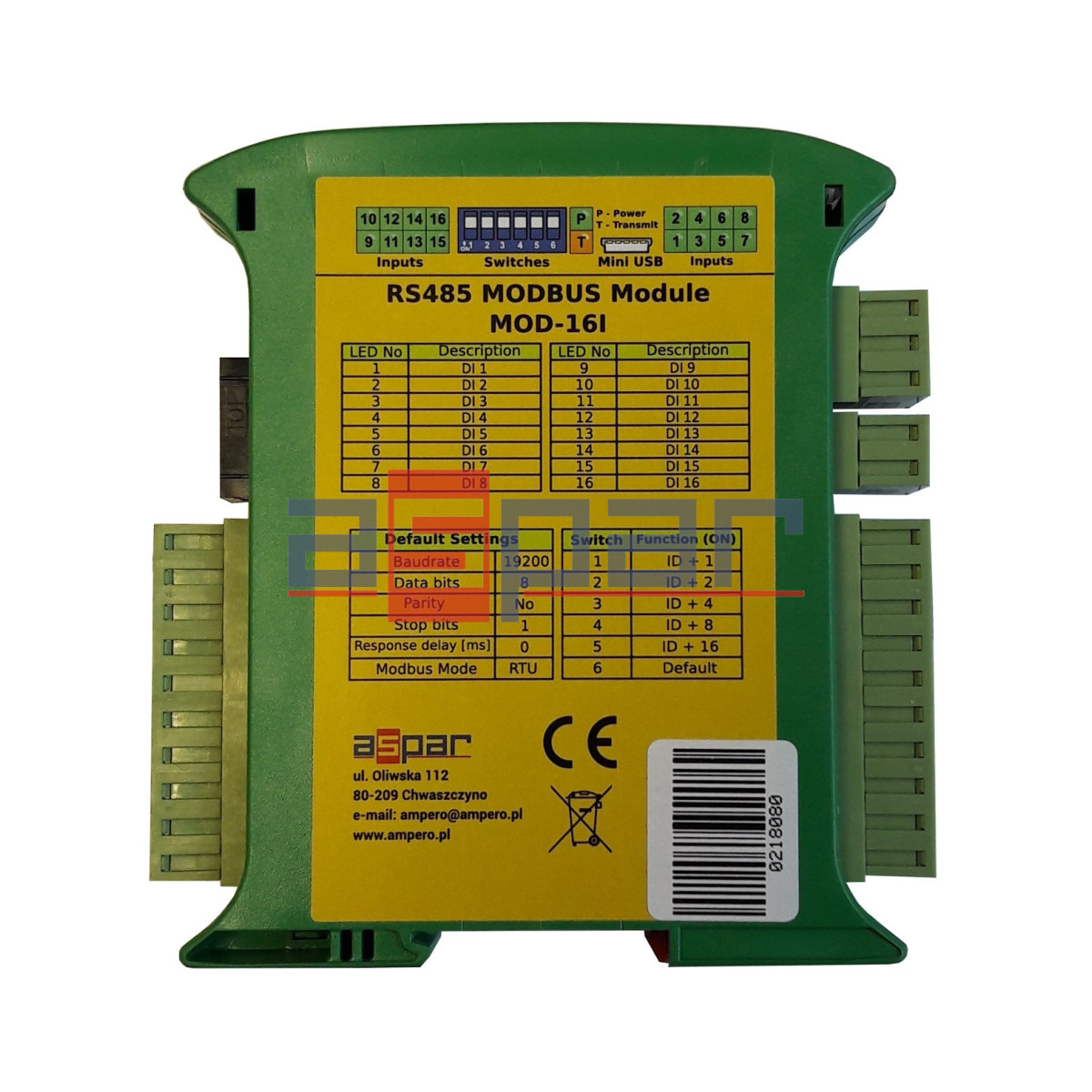 MOD-16I, IO Modbus module, 16 digital inputs, MOD16I, Modbus, RTU ...