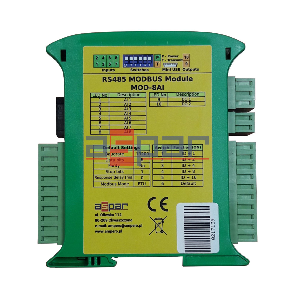 MOD-8AI, 8 analog inputs, MOD8AI, IO Modbus module, Modbus, RTU, ASCII ...