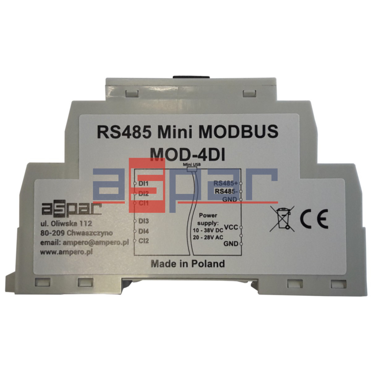 MOD-4DI, IO Modbus module, 4 digital inputs, MOD4DI, Modbus, RTU, ASCII ...