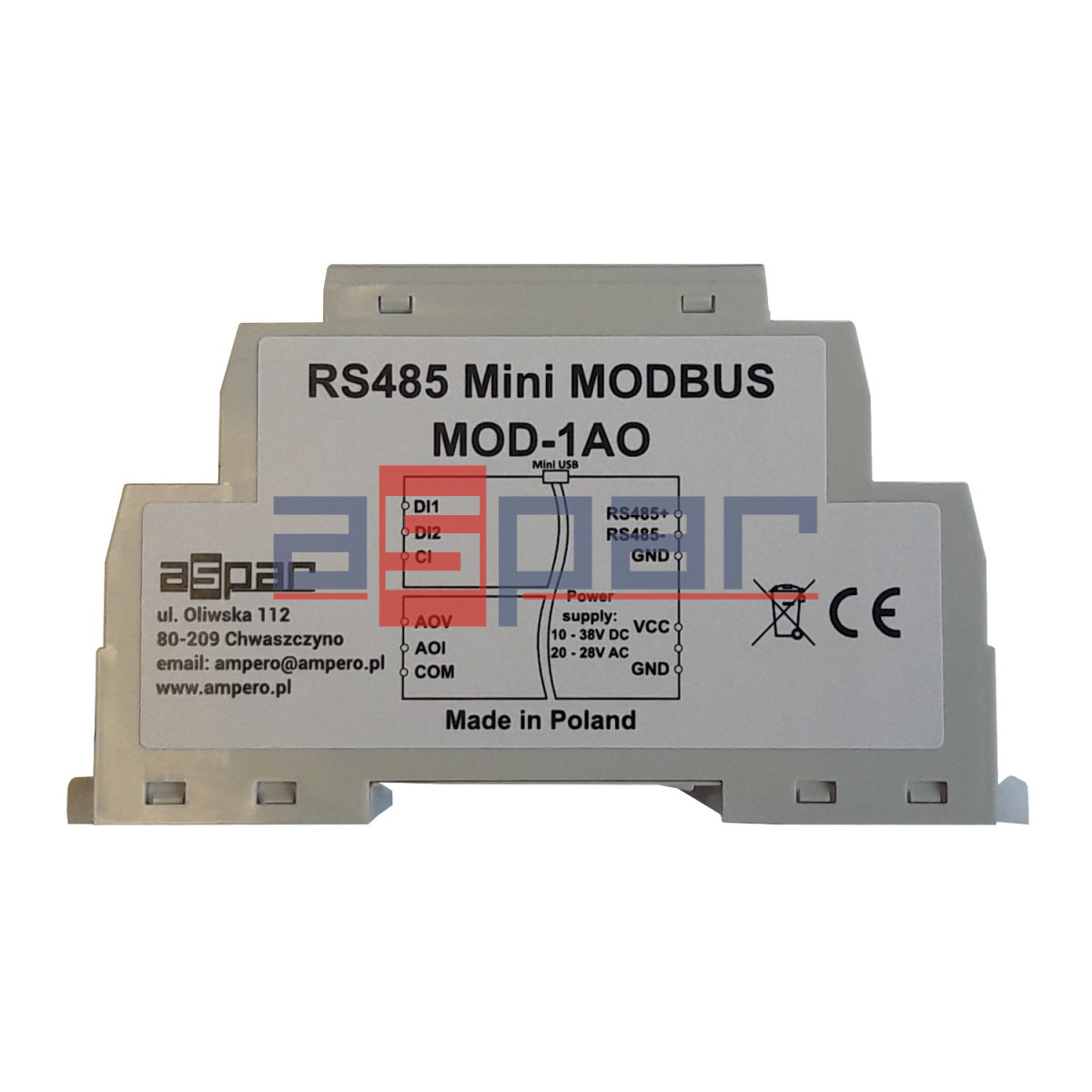 MOD-1AO, 1 analog outputs, MOD1AO, IO Modbus module, Modbus, RTU, ASCII ...