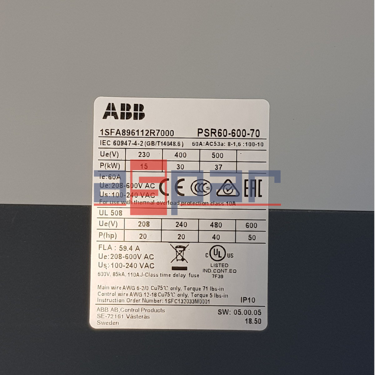 ABB, softstart, PSR60-600-70, 30kW, 60A,control 100-240VAC, PSR60, PSR60-600